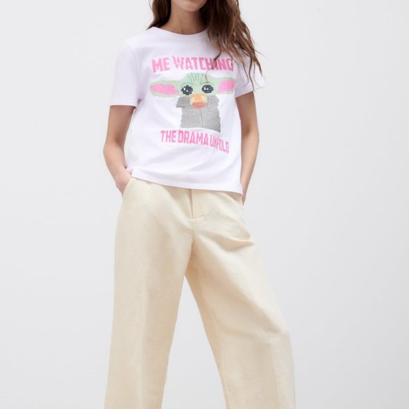 Zara | Tops | Zara The Mandalorian White Large Embroidered Star Wars Yoda Disney Tshirt | Poshmark